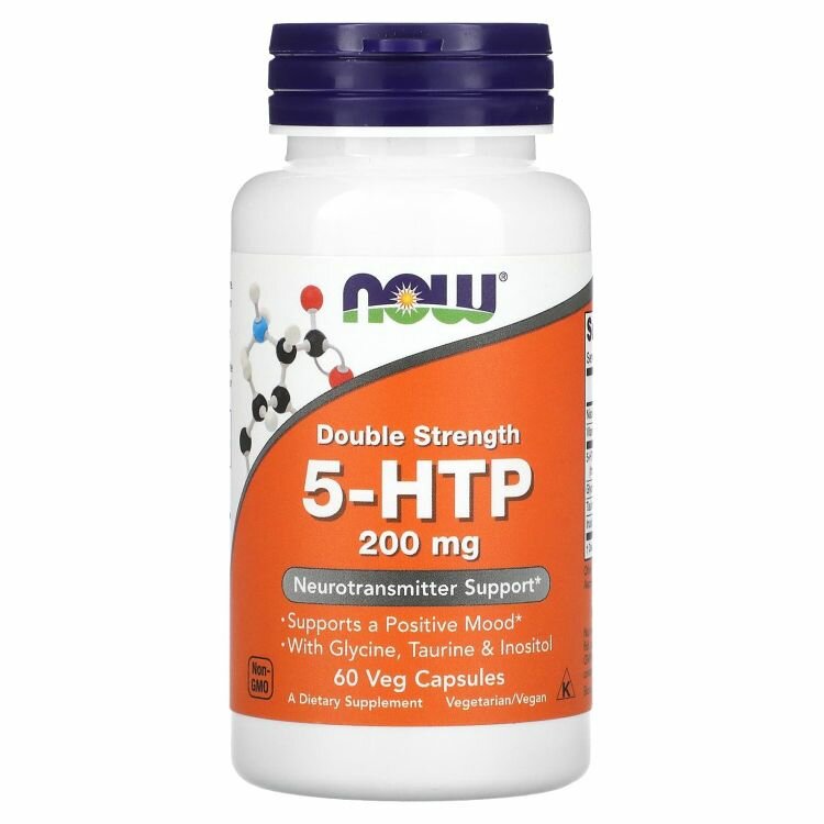 NOW Foods 5-HTP, 5-гидрокситриптофан капсулы 200 мг, 60шт