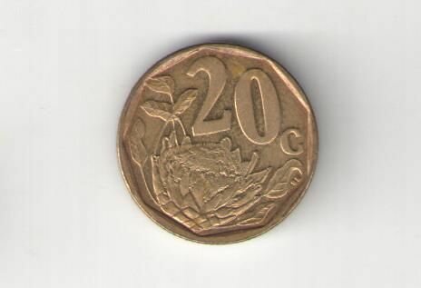 Монета 20 центов ЮАР 2010