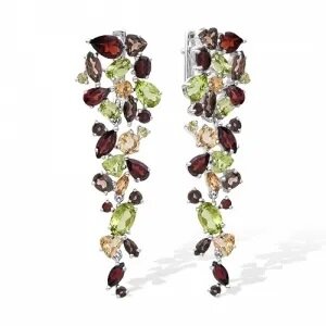 Серьги, серебро, 925 проба, гранат, раухтопаз, хризолит, цитрин