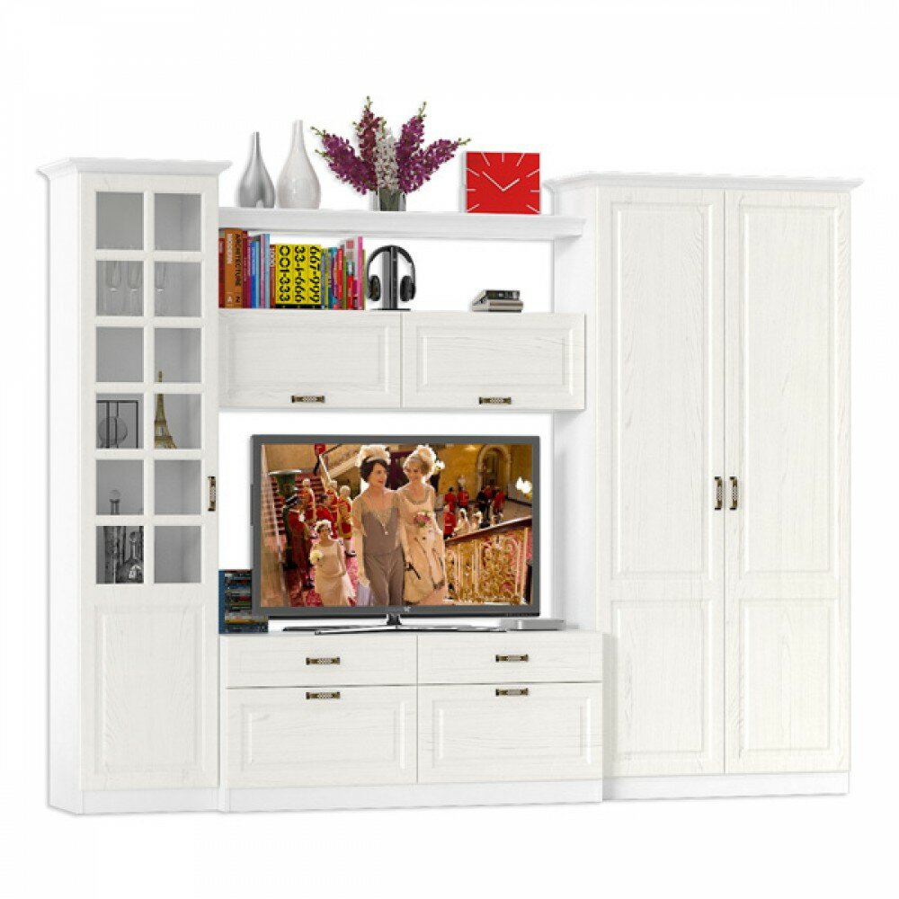 Набор мебели для гостиной Ливерпуль № 07 цвет ясень ваниль/белый, ШхГхВ 290х49,3х220,3 см.(без учёта карниза), универсальная сборка