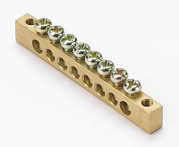 Шина нулевая DEKraft ШН-102, 6х9 мм, 8 групп/край, диапазон сечений 1.5-16 мм2