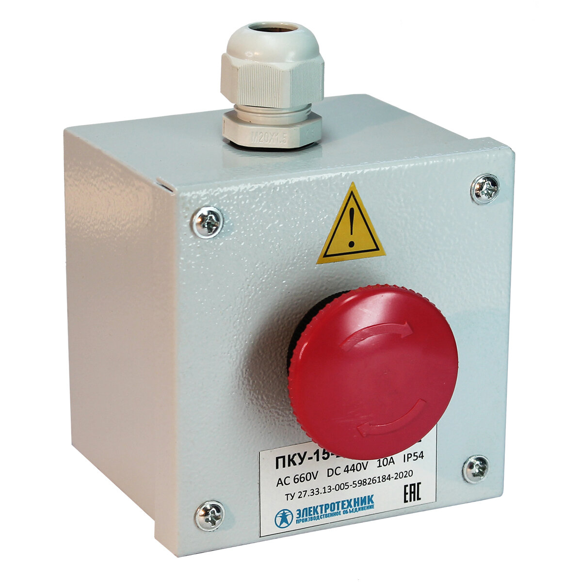Пост кнопочный ПКУ-15-21.111-54У2 (КЕ141/2(1з+1р) красная, гриб с фиксацией + PG-13,5), пост управления (ЭТ) ET054790, ПО Электротехник