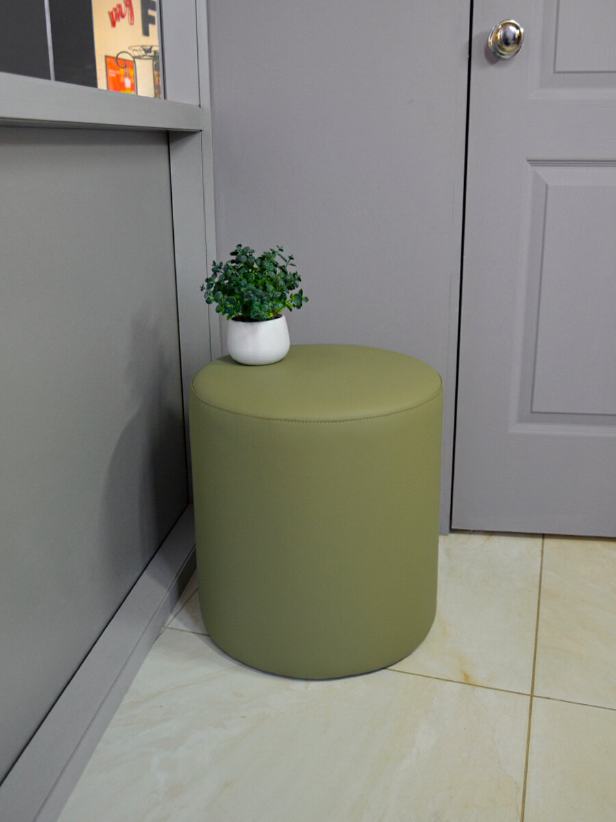 Прочный круглый пуфик для спальни 117, Искусственная кожа, 40х40х40 см.