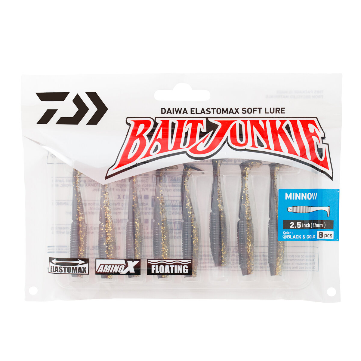 Силиконовая приманка Daiwa Bait Junkie 2.5 Minnow BLACK & GOLD (уп. 8 шт)