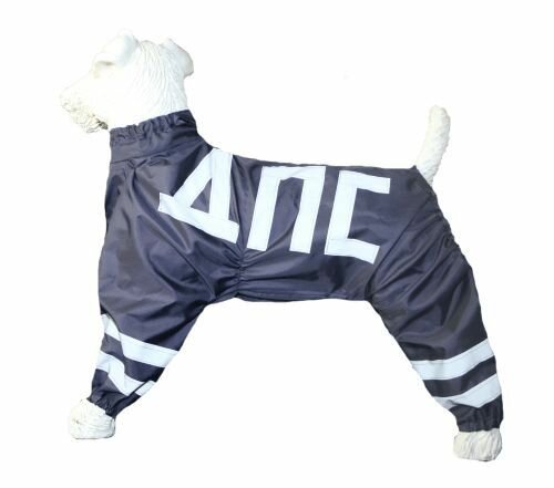 Тёплый комбинезон, с подкладкой флис, для мопса суки, с надписью ДПС, цвет тёмно-синий