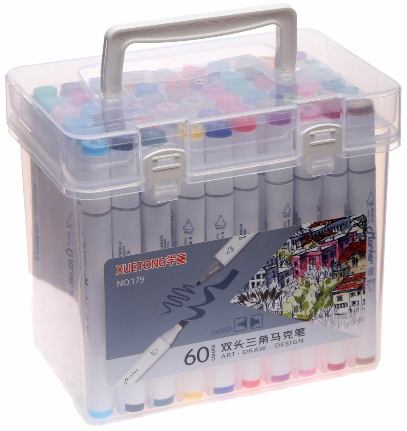 Набор маркеров для скетчинга двусторонние спиртовые 60 штук/60 цветов, комплект цветных профессиональных фломастеров для рисования на поверхностях, скетчей, творчества