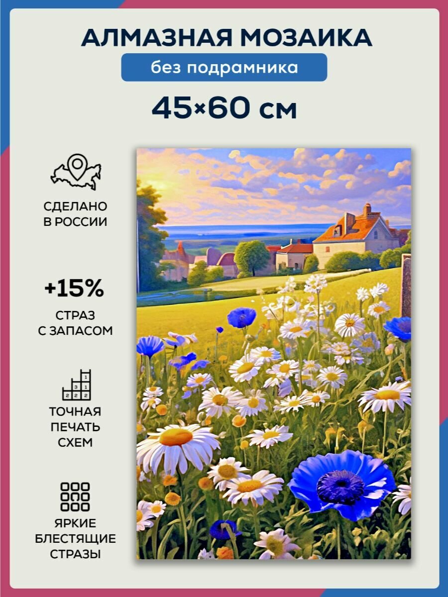 Алмазная мозаика 45x60 Цветочное поле без подрамника