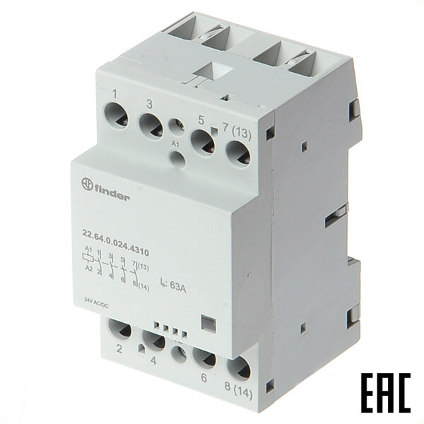Контактор 22.64.0.230.4310 модульный 230В АС/DC 63А 4з серия 22 Finder
