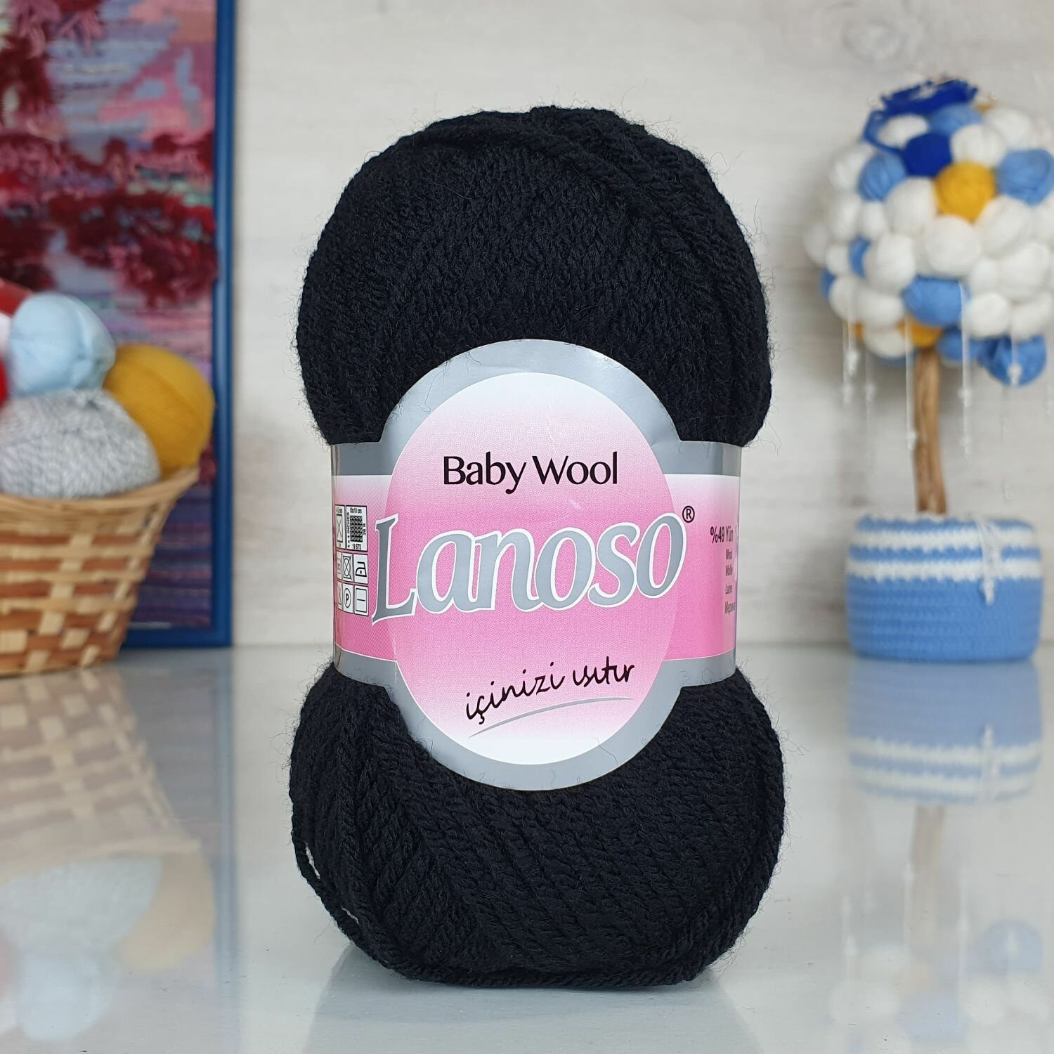 Пряжа Baby wool Lanoso, черный - 501, 40% шерсть, 60% акрил, 10 мотков, 50 г, 150 м.