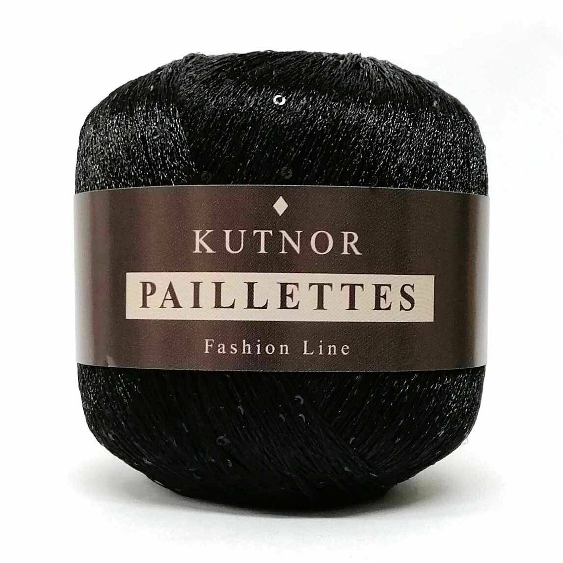 Пряжа с пайетками Kutnor Paillettes (049 Чёрный) 1 моток 50 г/360 м