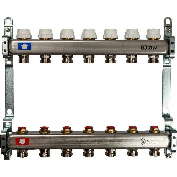 Коллектор из нержавеющей стали без расходомеров STOUT 7 выходов SMS 0922 000007