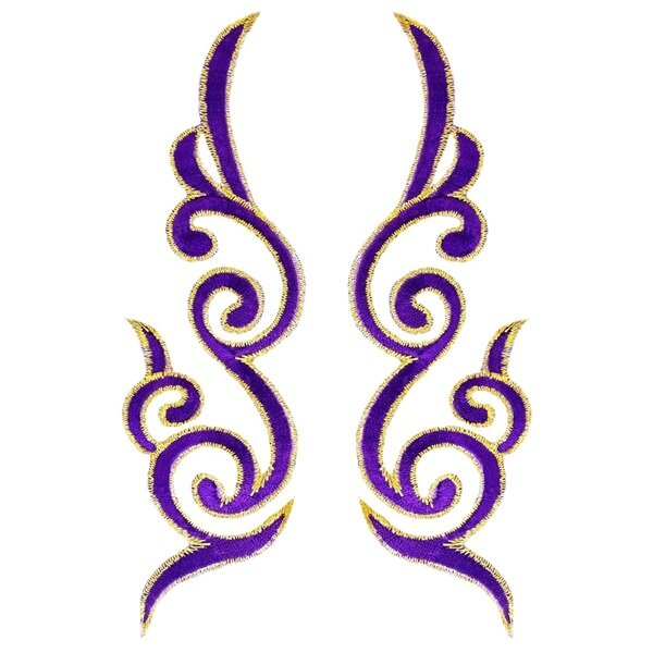 Термоаппликация, нашивка , аппликация парная (симметричная) "Вензель" вышитая, для декорирования танцевальных костюмов, национальной одежды, размер: 18*4 см, упак. 2 шт, цвет: фиолетовая