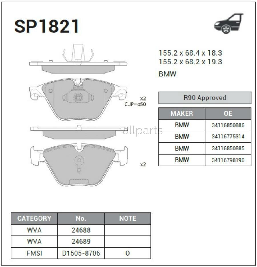 SANGSIN BRAKE SP1821 Колодки тормозные (Спереди) BMW 5-Series 09-17 / 6-Series 11-18