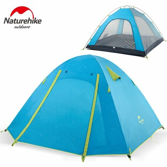 Палатка Naturehike P-Series 4-местная, алюминиевый каркас, голубая