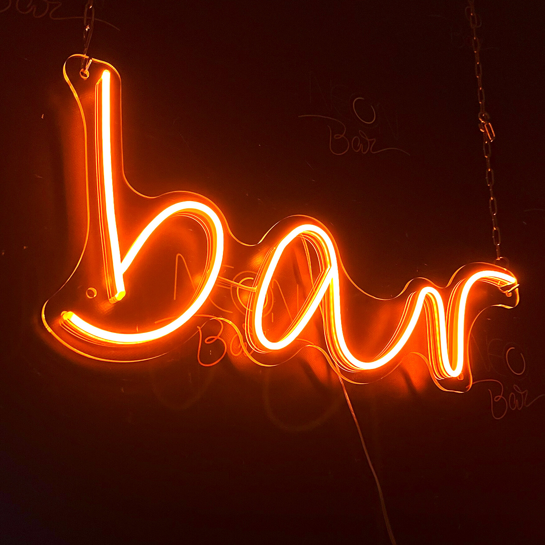 Неоновый светильник, неоновая светодиодная вывеска на стену, настенная неоновая лампа, надпись "Bar", 64 х 30 см.