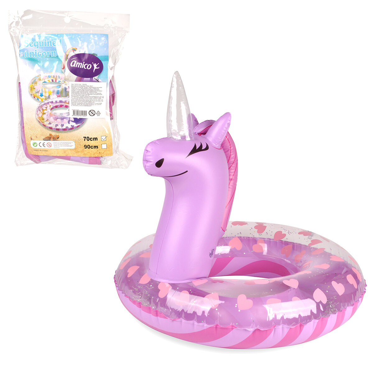 Детский надувной круг для плавания Единорог, 60 см, Amico, 124339
