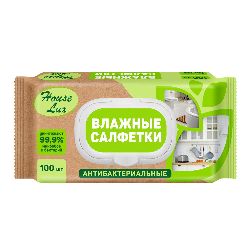 Салфетки влажные антибактериальные HOUSE LUX №100, 100шт