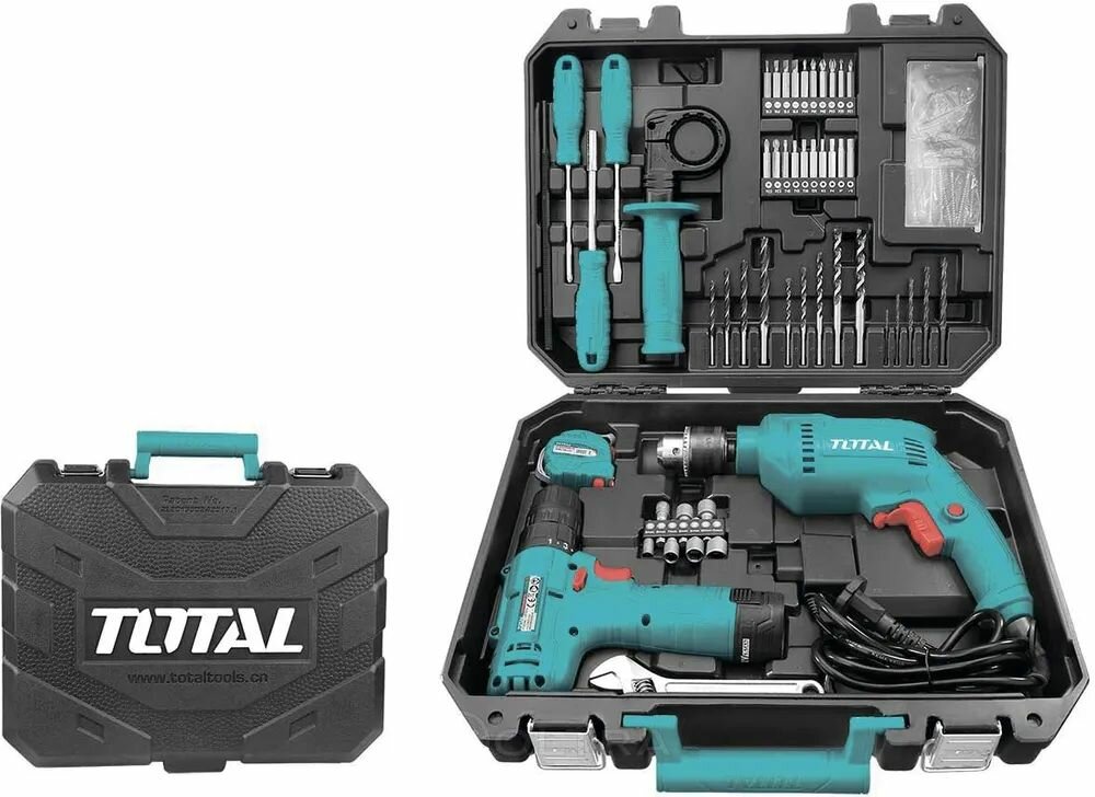 Набор инструментов с аккумуляторной и электродрелью 119шт TOTAL THKTHP 1192, 680 Вт