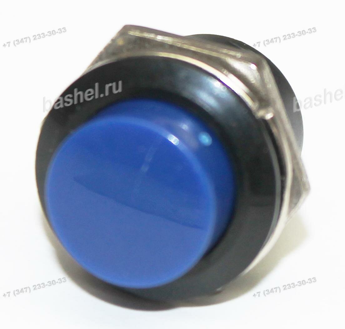 Кнопка PBS-19B круг, короткая, без фикс, на замыкание OFF-(ON), синяя