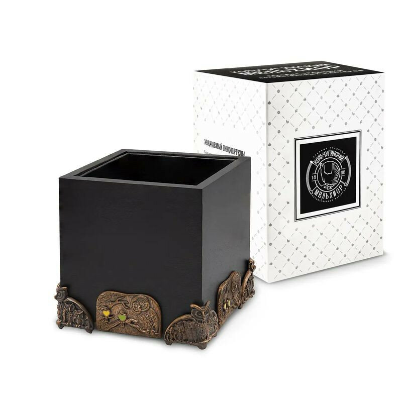 Кольчугинский мельхиор Карандашница "Сова" с эмалью медная с чернением (КМ1915КЦ06)