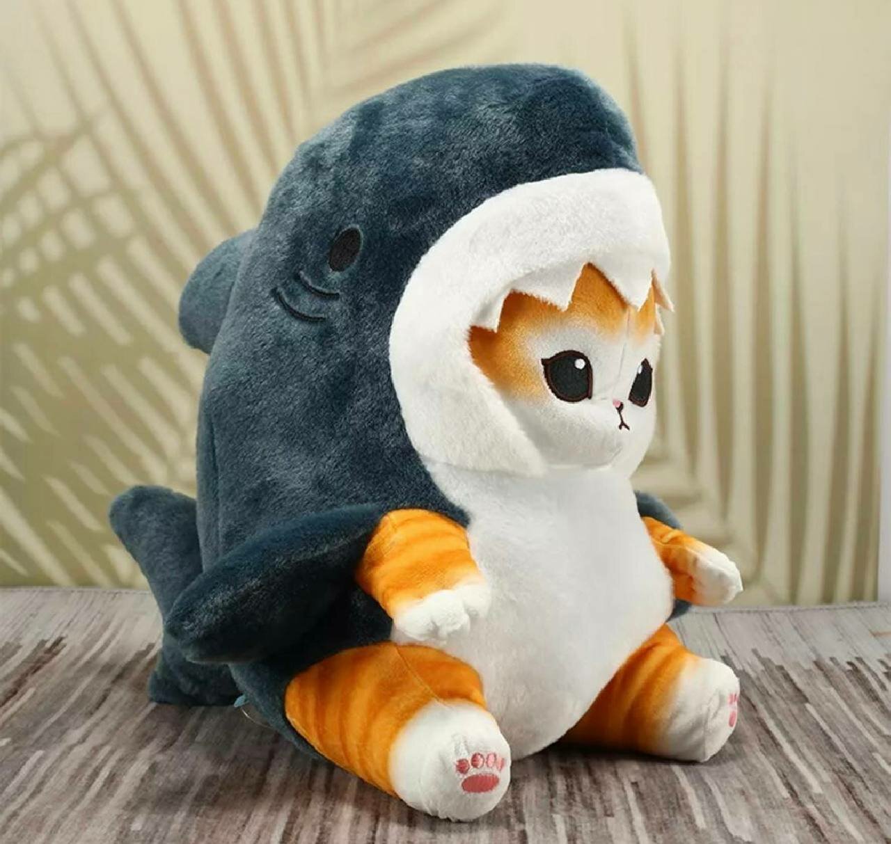 Мягкая игрушка Gaisshop "Кот-Акула", антистресс, 35 см, синий/белый