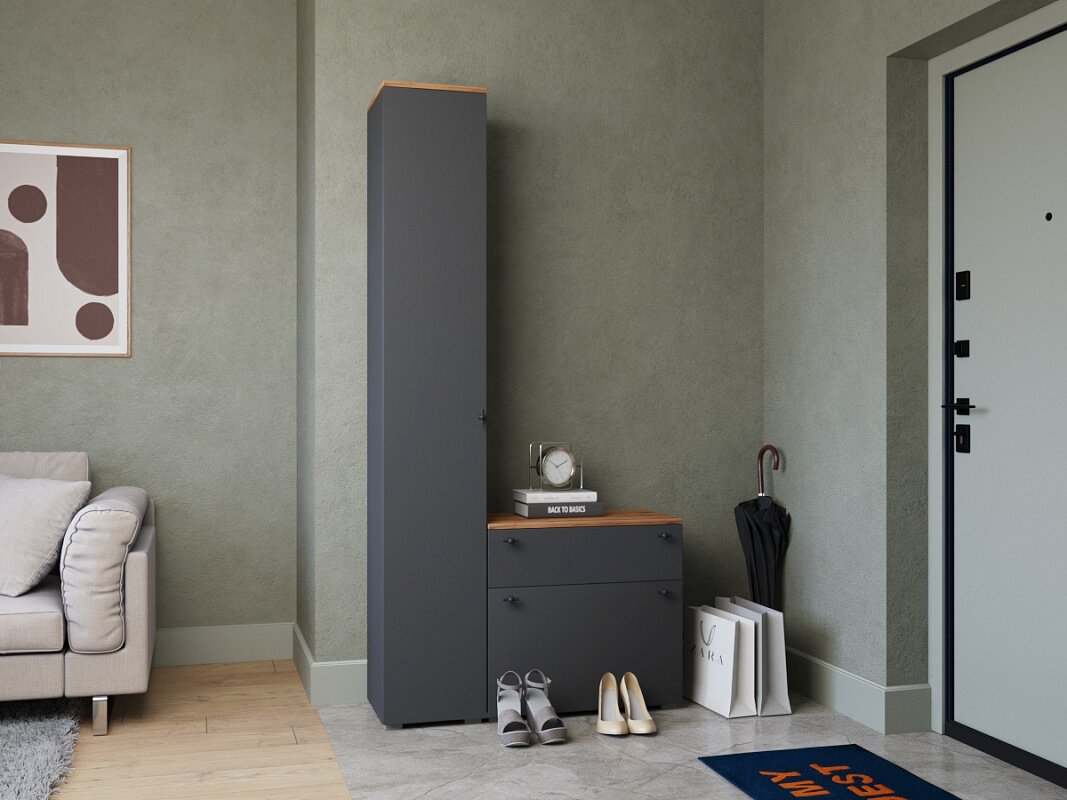 Прихожая МебельЛэнд24 Квели - 5 Графит 98x35x200 серый для одежды со шкафом с тумбой