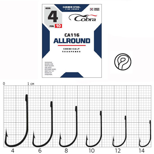 Крючки Cobra Allround Серия CA116 (Crystal), Размер 12, 10Шт.