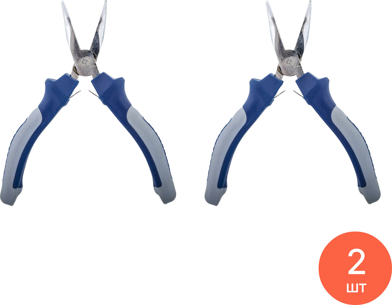 Длинногубцы Кобальт мини с рукоятками изолированными двухкомпонентными чехлами инструментальная сталь с закалкой до 57-60 HRC синий 115мм / утконосы плоскогубцы / ручной инструмент (комплект из 2 шт)