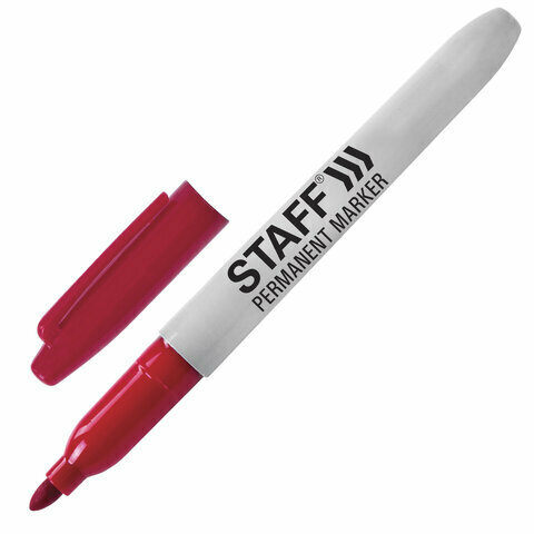 Маркер перманентный (нестираемый) STAFF "EVERYDAY" PM-233, красный, эргономичный корпус, круглый наконечник, 2 мм, 151235