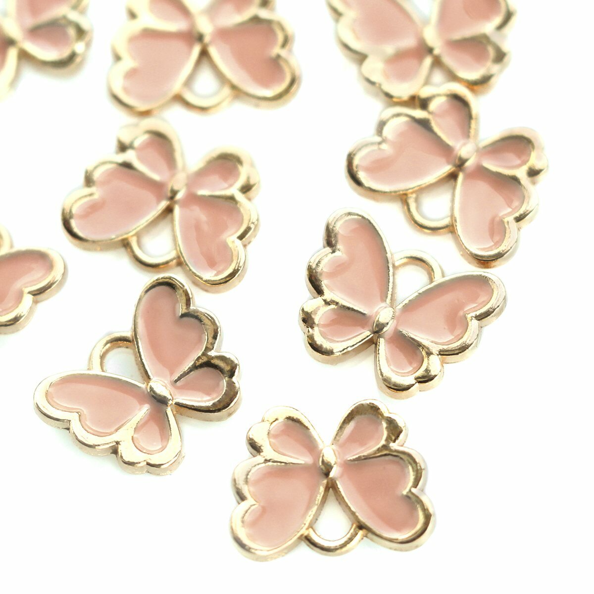 Кулон Подвеска металлическая бабочка 15 шт. для рукоделия / браслета / сережек, эмаль, цвет светло-коралловый, 10.5x13x3 мм