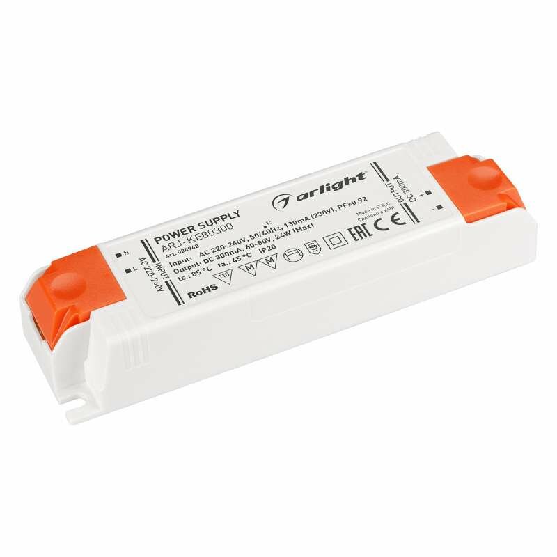 Блок питания токовый (AC-DC) 300mA 24W 024942 ARJ-KE80300 PFC пластик
