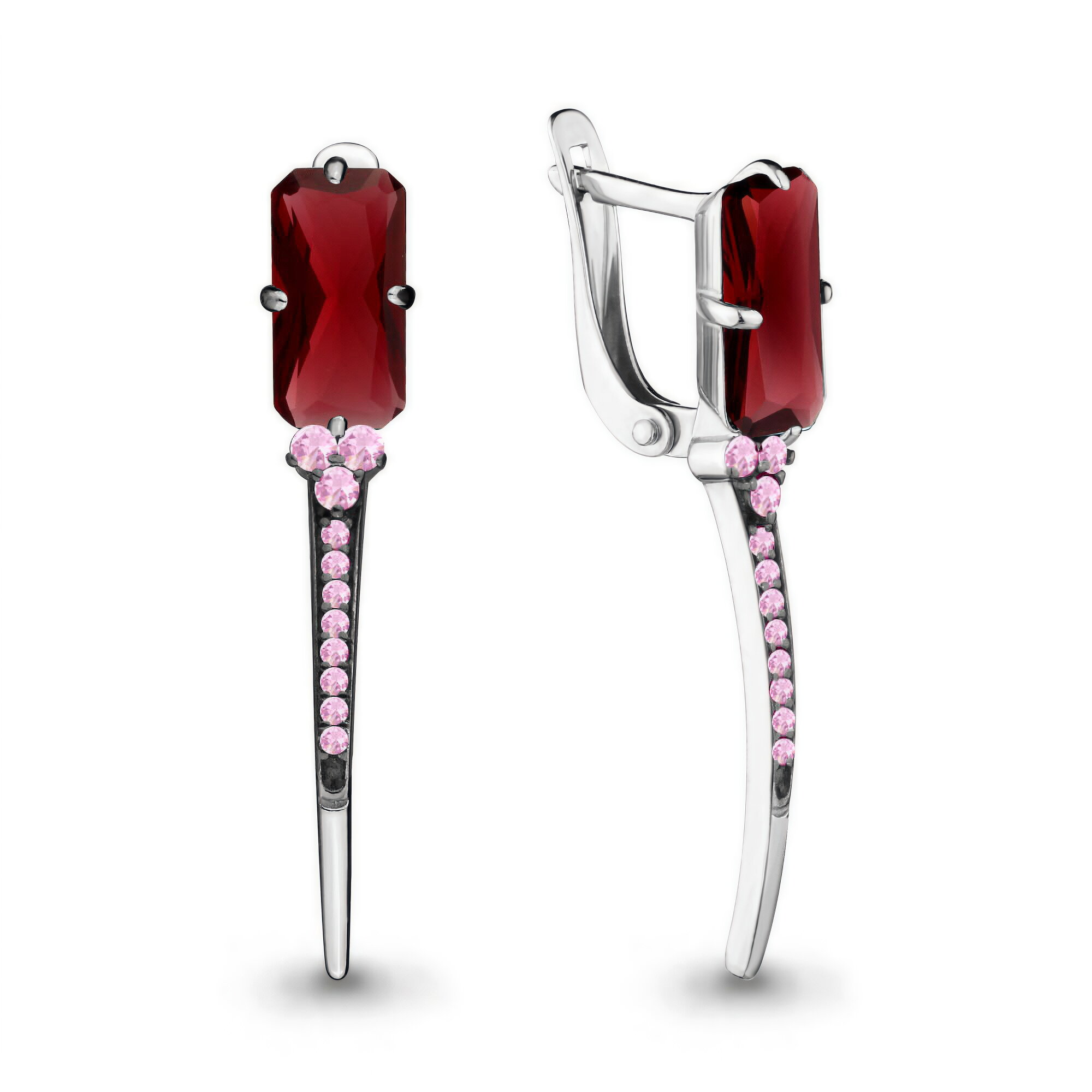 Серьги, серебро, 925 проба, родирование, фианит, гранат