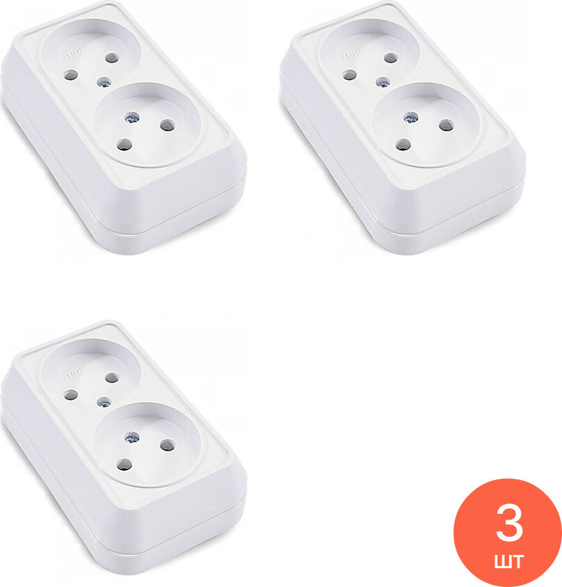 Розетка силовая штепсельная Makel / Макел Менекше IP20, белая 2-местная без заземляющих контактов, открытая установка 45117 / электрооборудование (комплект из 3 шт)