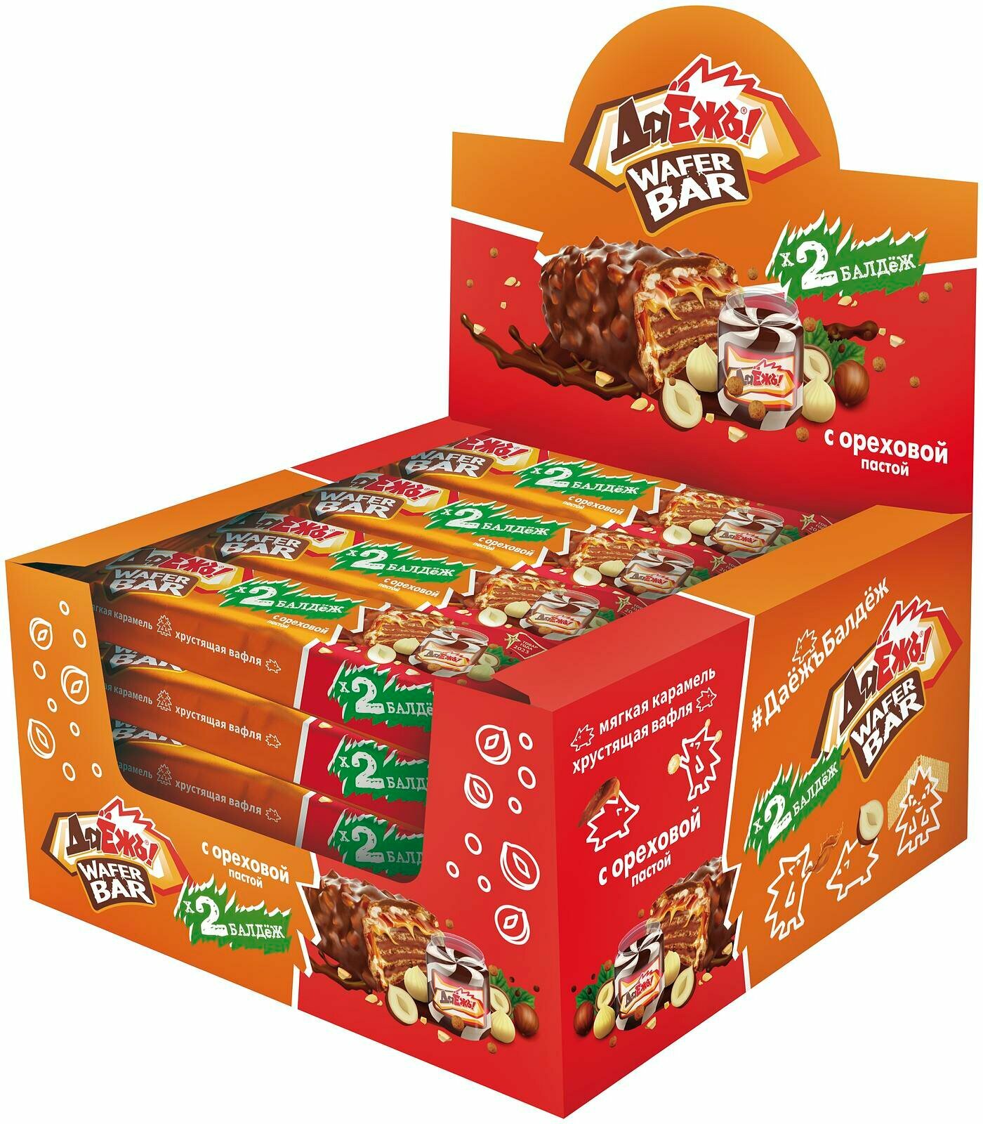 Набор из 20 штук Конфеты "ДаЁжъ" Wafer Bar с ореховой пастой (50г)