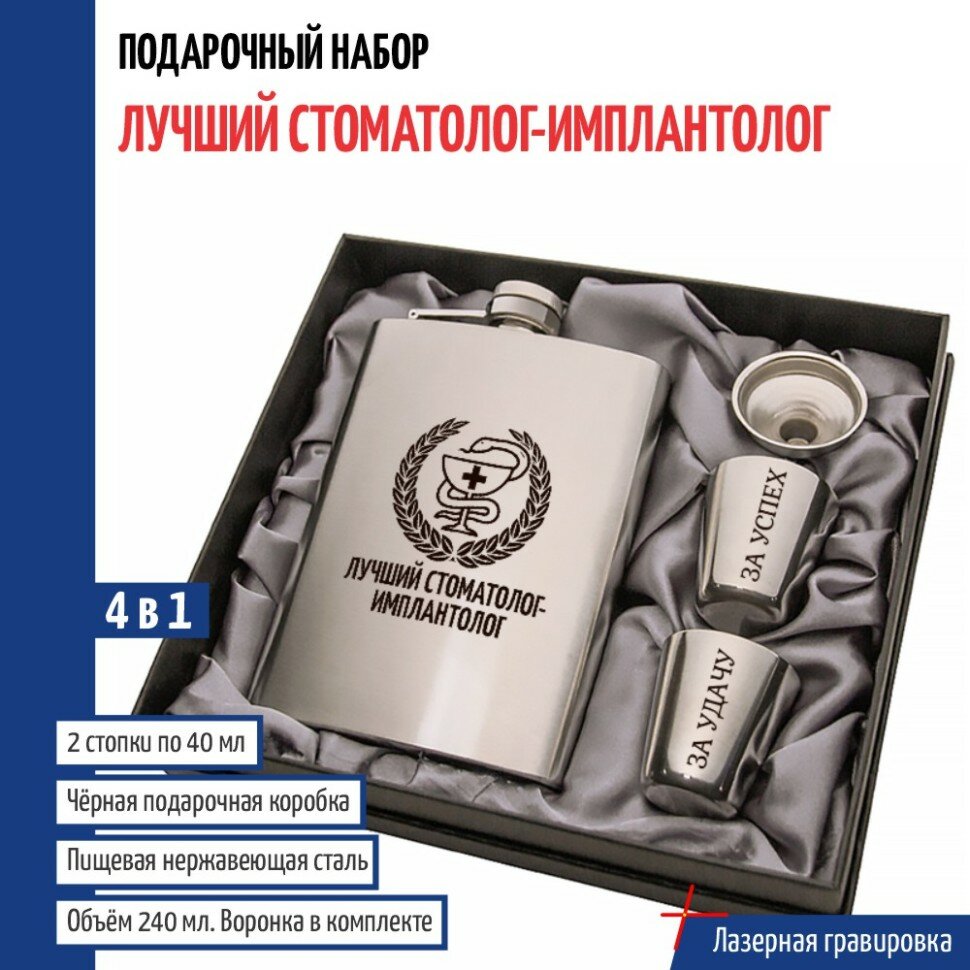Набор "Лучший стоматолог-имплантолог" (фляжка, воронка, 2 стопки)