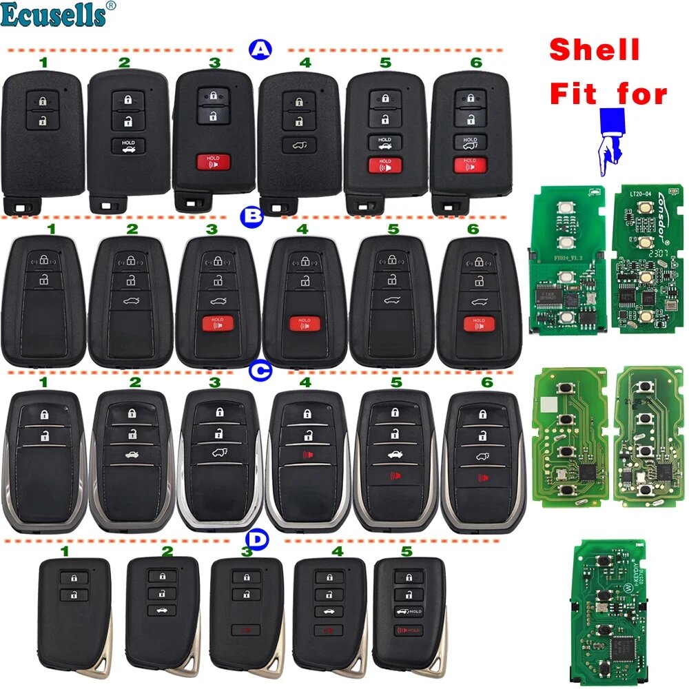 Ecusells Univesal Smart Key Shell для Toyota Camry RAV4 для Lexus Fit для VVDI XM38 Key XSTO00EN XSTO01EN Lonsdor LT20 FT01 TB01 2, A