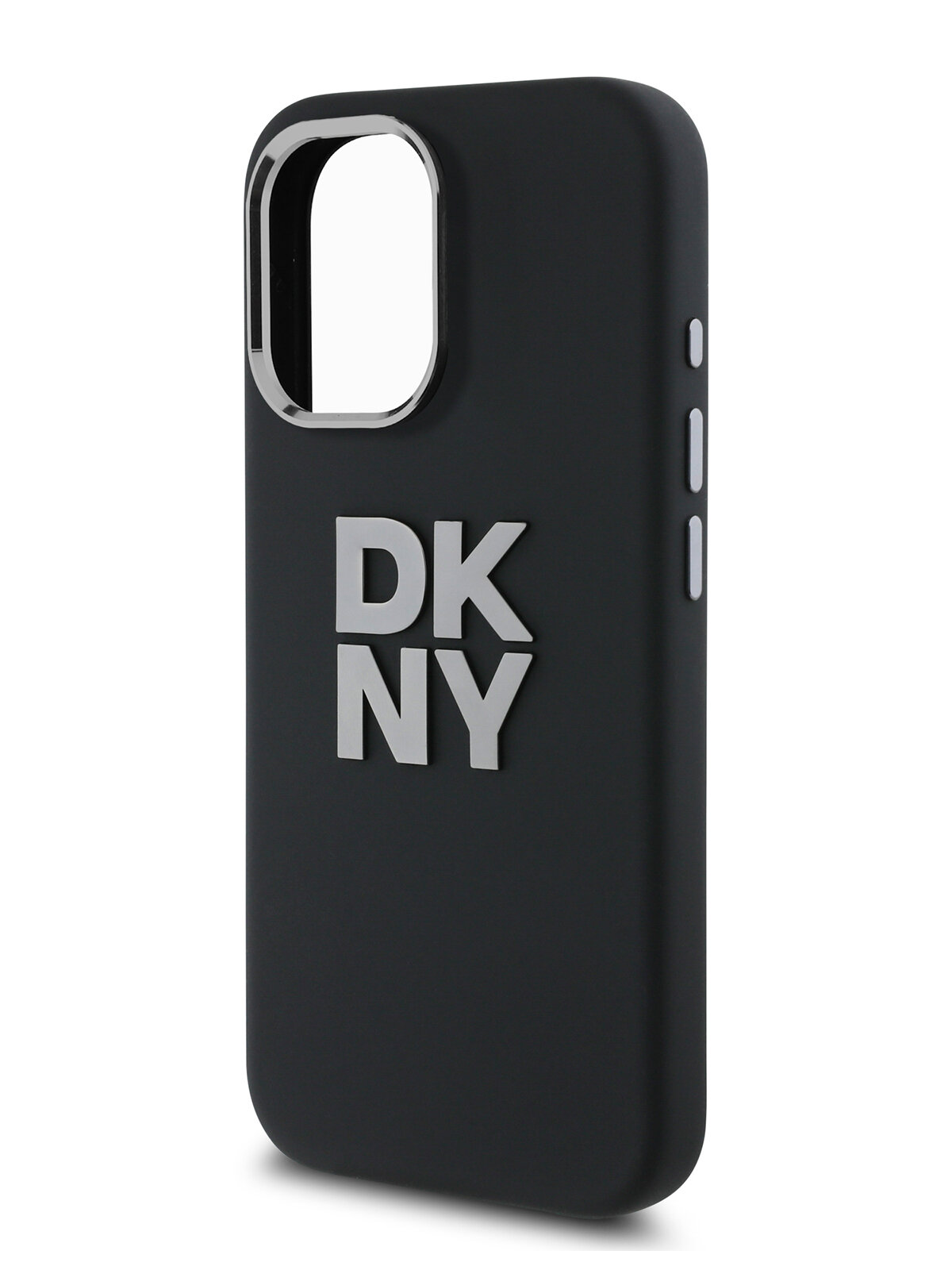 DKNY для iPhone 16 чехол Liquid Silicone Stack Metal logo and Camera Hard Black