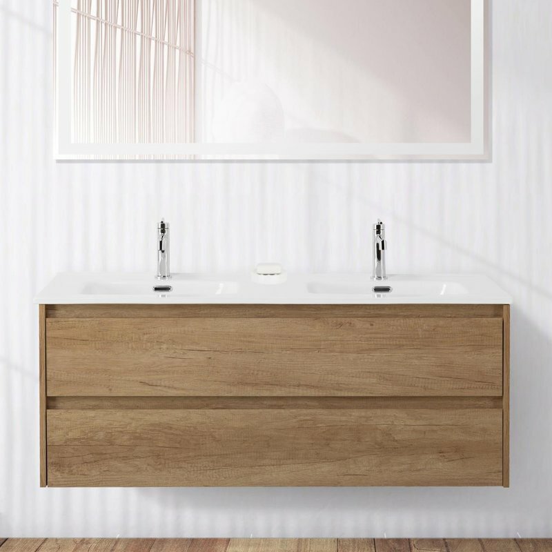Тумба с раковиной BelBagno Kraft 120 2 ящика, для двоих, rovere nebrasca nature