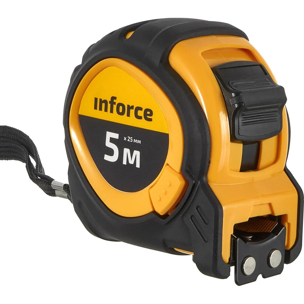 Рулетка с тройным стопом Inforce 5Х25 06-11-71 надежной конструкции ABS‑пластик, желтая стальная лента, магнитный зацеп