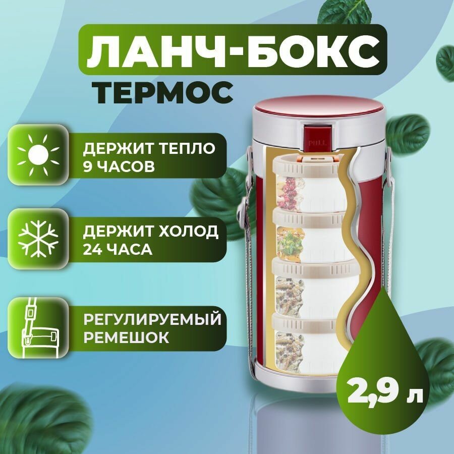 Термос Вакуумный, Можно использовать в СВЧ-печи, Можно мыть в посудомоечной машине, 2.9 л