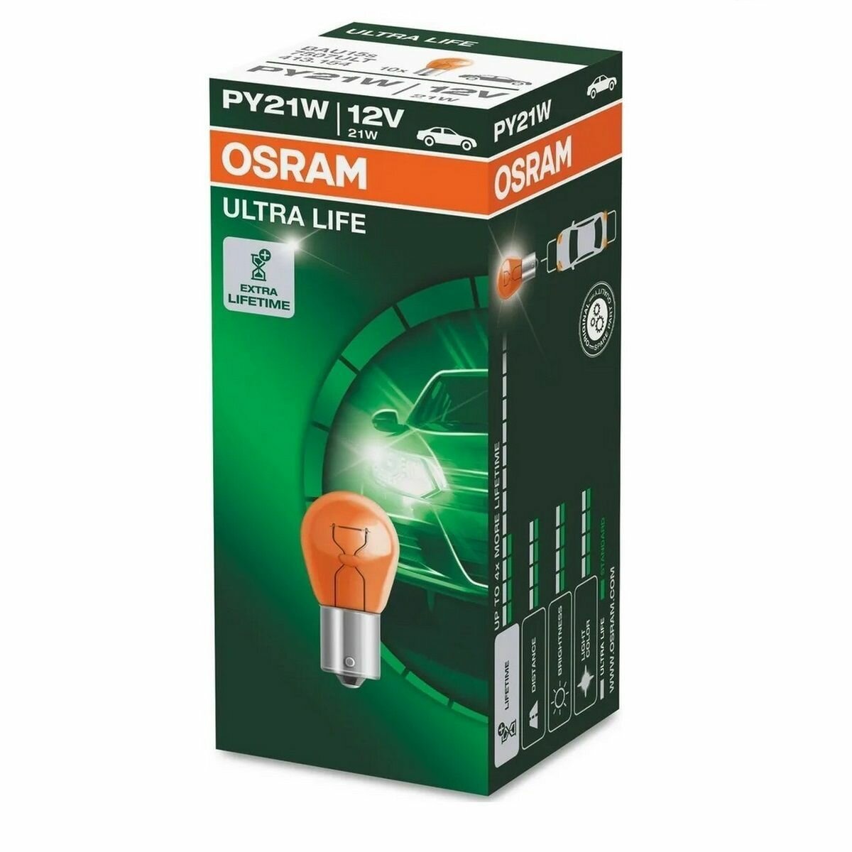 Лампа накаливания сигнальная PY21W, BAU15s, Ultra Life Osram 7507ULT (1 шт.)