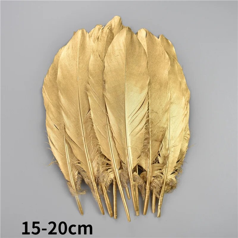 Золотые гусиные перья для рукоделия 10Pcs, Gold 15-20cm