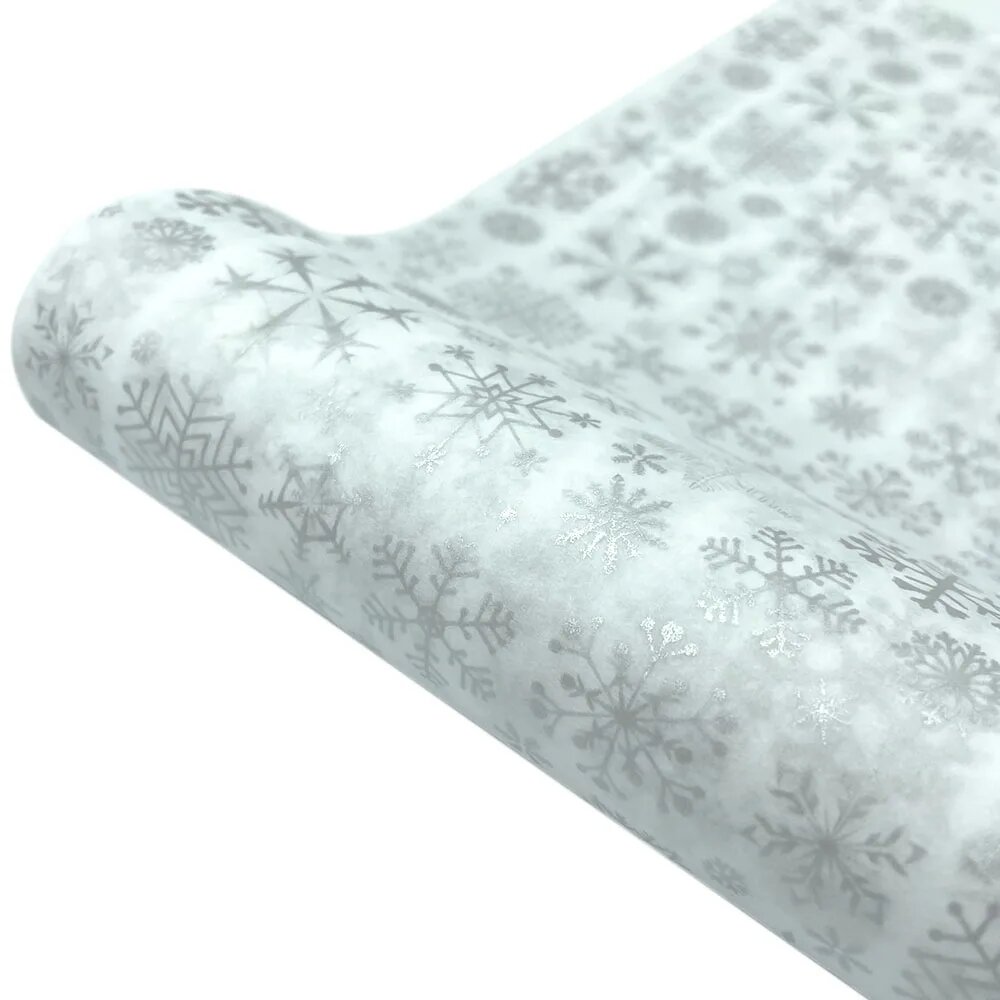 Бумага для упаковки подарков Снежинка, Silver Snowflake, 50x35 см