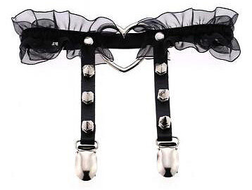 Подвязка двойная с сердцем и шипами чёрная