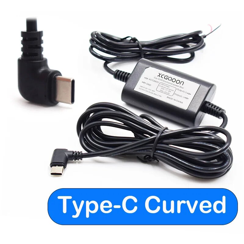 CarDash Cam Wire 3,1 м DVR Жесткий провод Комплект кабелей Видеорегистратор 12 В 24 В до 5 В Мини Micro Type-C USB Зарядное устройство Линия Автоматическая камера видеорегистратора Type-C Curved