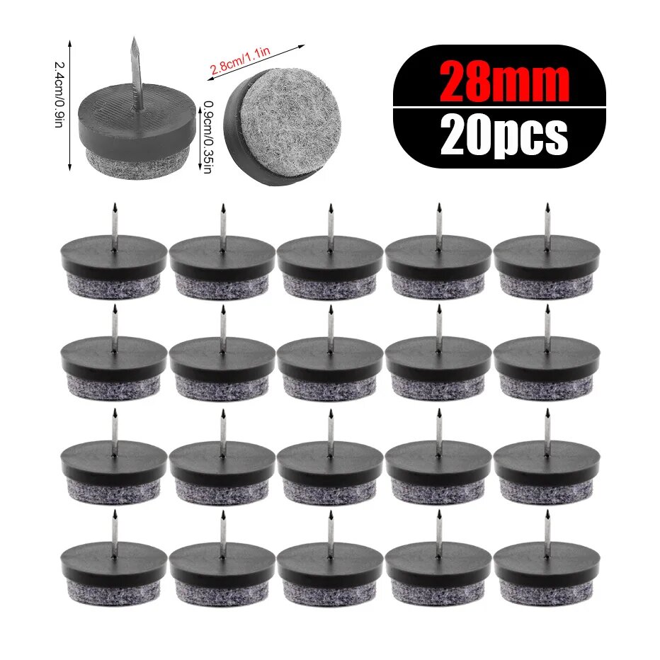 Фетровые накладки на ножки мебели 20 шт. 28mm-black