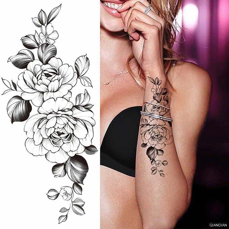 Временная татуировка Flower Black QFF80