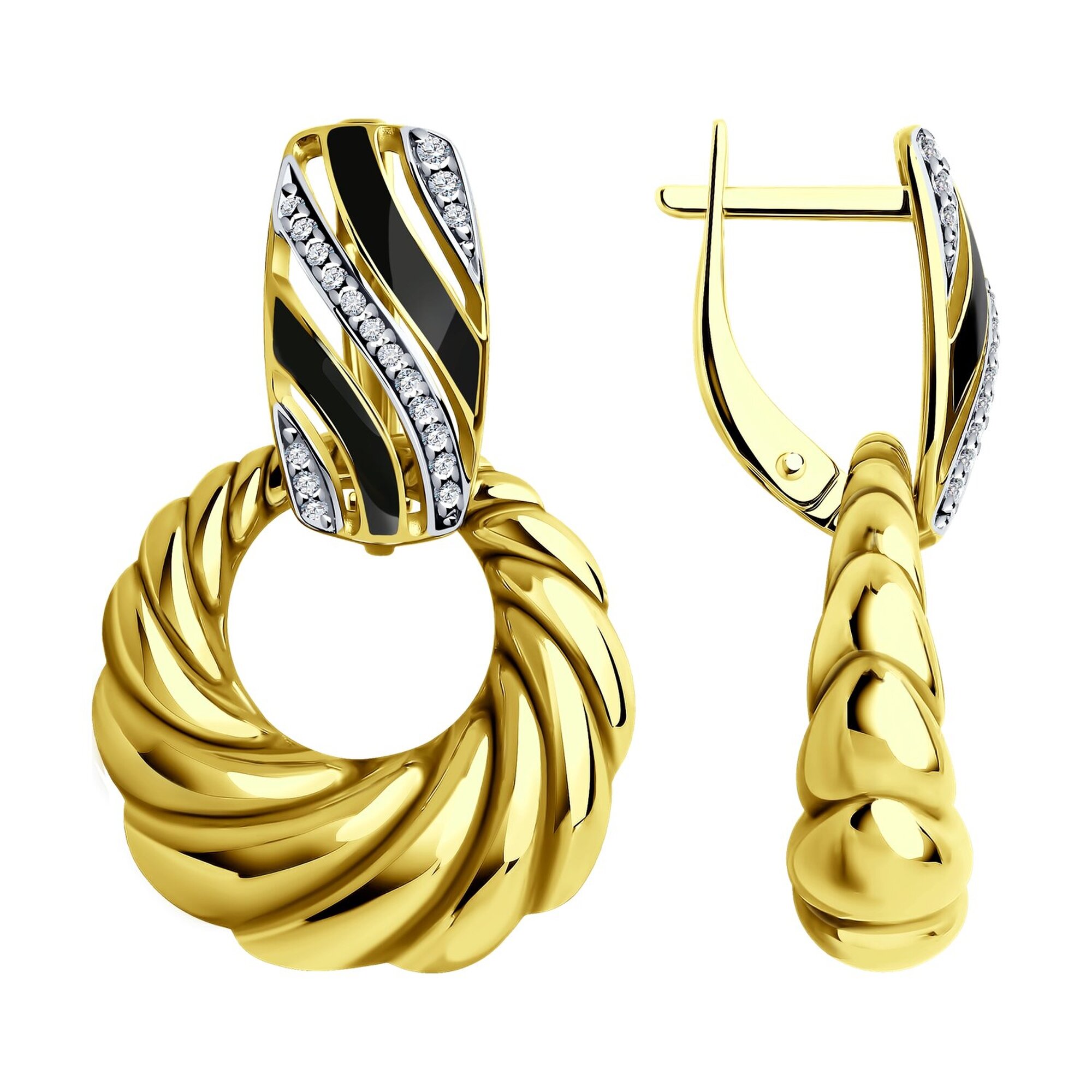 Серьги трансформеры, серебро, 925 проба, золочение, фианит, эмаль