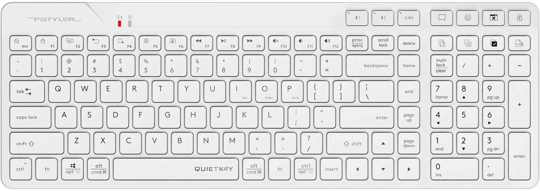 Клавиатура беспроводная A4TECH Fstyler FBK27C AS белый USB BT/Radio slim Multimedia (FBK27C AS (White)