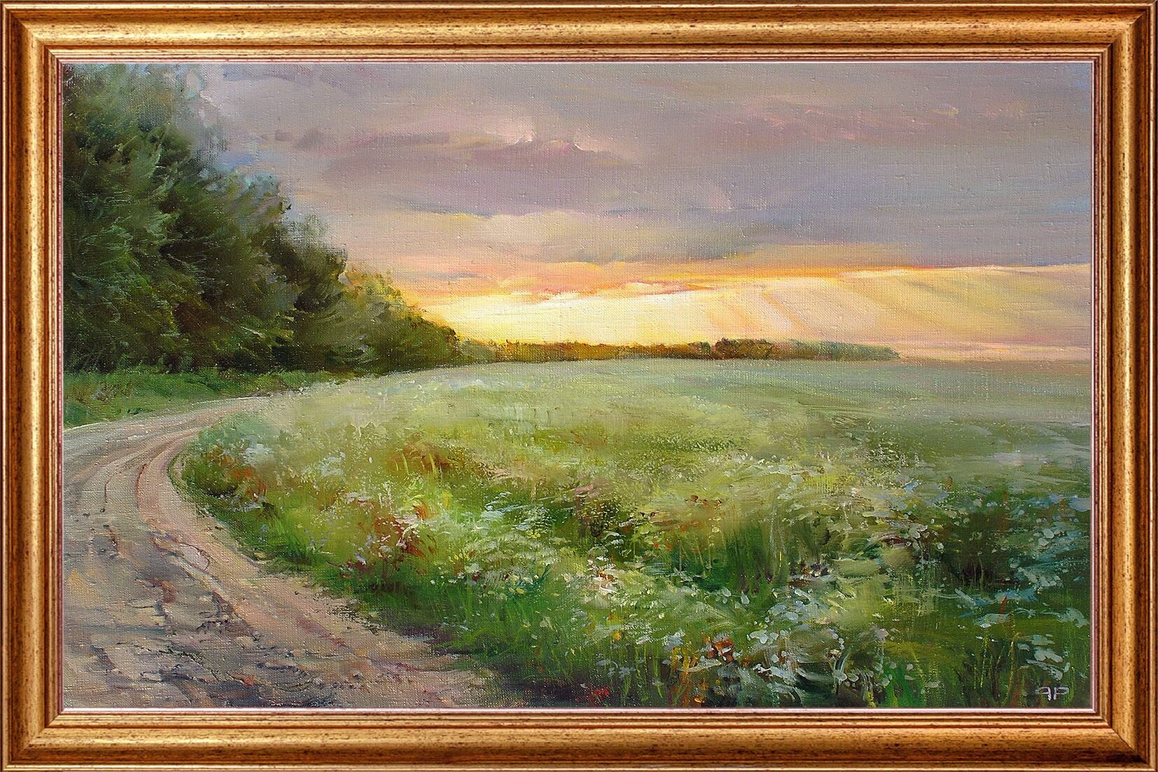 Картина на холсте, "Поле", 60х40 см, художник - Романов Роман. Холст на деревянном подрамнике, оформлена в багет, Арт. РР-х58